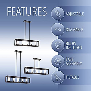 JONATHAN Y JYL7414A Anna 38.5" Linear 5-Light Metal/Glass LED Pendant Contemporary Transitional Traditional Dimmable Dining Room Living Room Kitchen Foyer Bedroom Hallway, Oil Rubbed Bronze/Clear