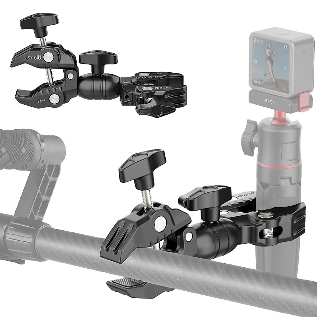 ULANZI Super Clamp Double Camera Clamp, R096 Crab Plier Clip Bracket Mount Monitor Magic Arm Double Ball Head Adapter for Photo Studio Light Stand, Photography Reflector, Photo Boom Stand, Cross Bars