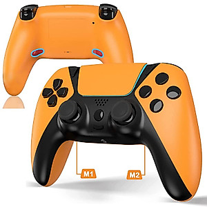 TOPAD Replaceable for Custom PS4 Controller, Elite Remote Compatible with Playstation 4/Steam/Slim,Scuf Wireless Game Control for PS4 Gamepad with Mapping Paddles/Turbo/Motion Sensor/Bluetooth,Orange