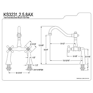 Kingston Brass KS3238AX Restoration Clawfoot Faucet with Handle, Brushed Nickel, 7 x 10.81 x 12.63