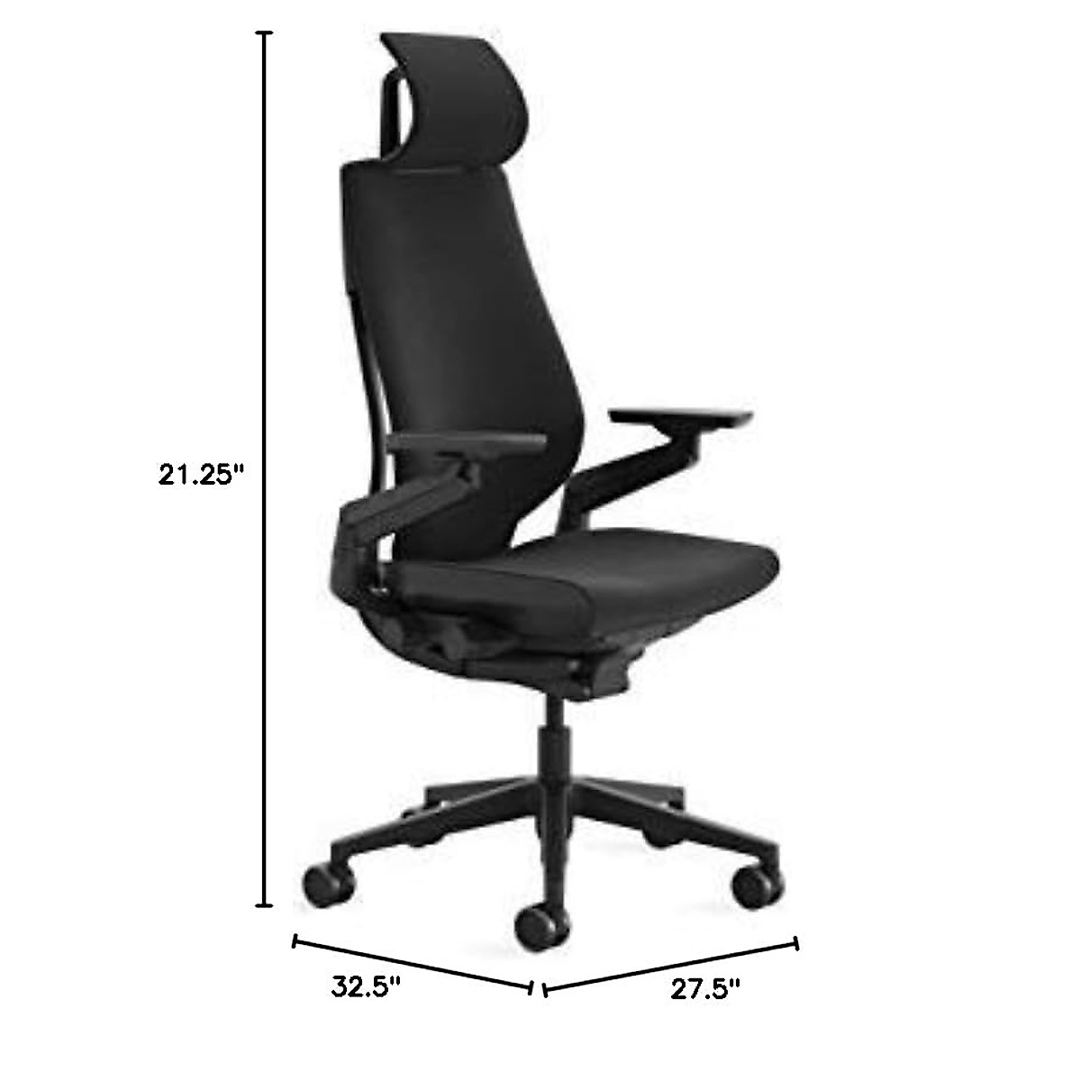 Steelcase Gesture Office Chair with Head Rest - Ergonomic Work Chair with Wheels for Carpet - Comfortable Office Chair - Intuitive-to-Adjust Chairs for Desk - 360-Degree Arms - Licorice Fabric