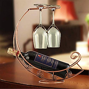WIONC Retro Wine Bottle Holder Wine Rack Champagne Bottles Stand Glass Cup Holder Display Hanging Drinking Glasses Stemware Rack Shelf