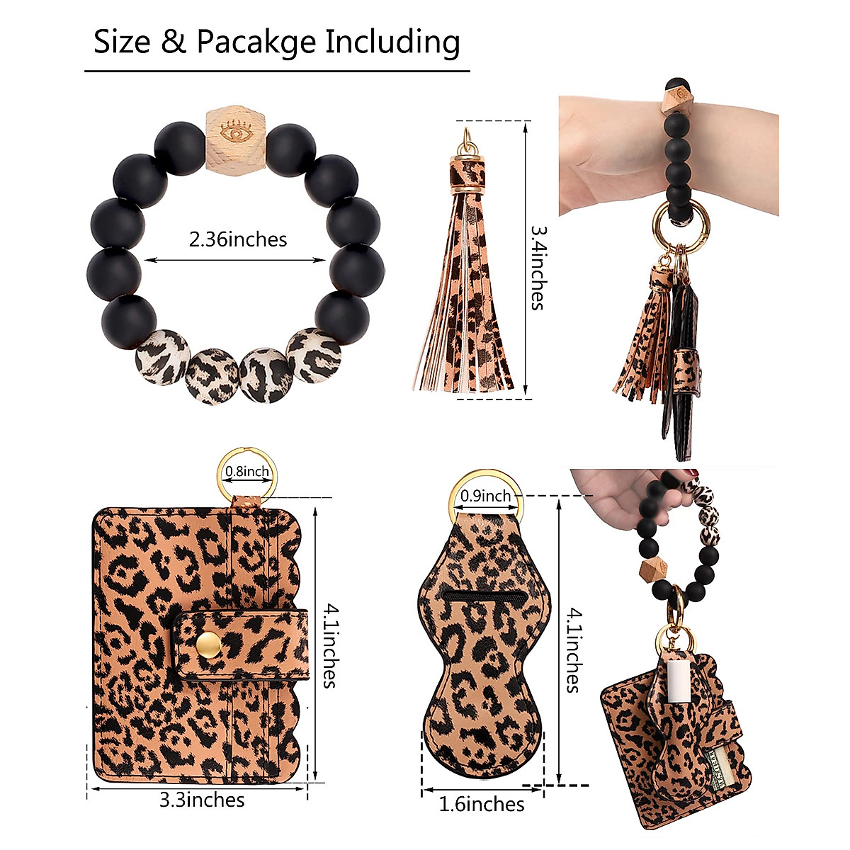 BVGA Wristlet Keychain Bracelet Wallet, Silicone Bead keyring Bangle for Women