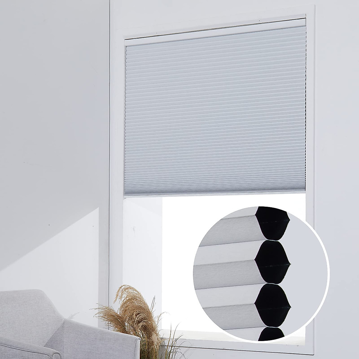 Persilux Custom Blackout Cellular Shades, Window Blinds, Honeycomb Blinds for Windows (White, 36" W x 48" H) Cordless Window Shades for Home Room Darkening Cellular Blinds Door Blinds