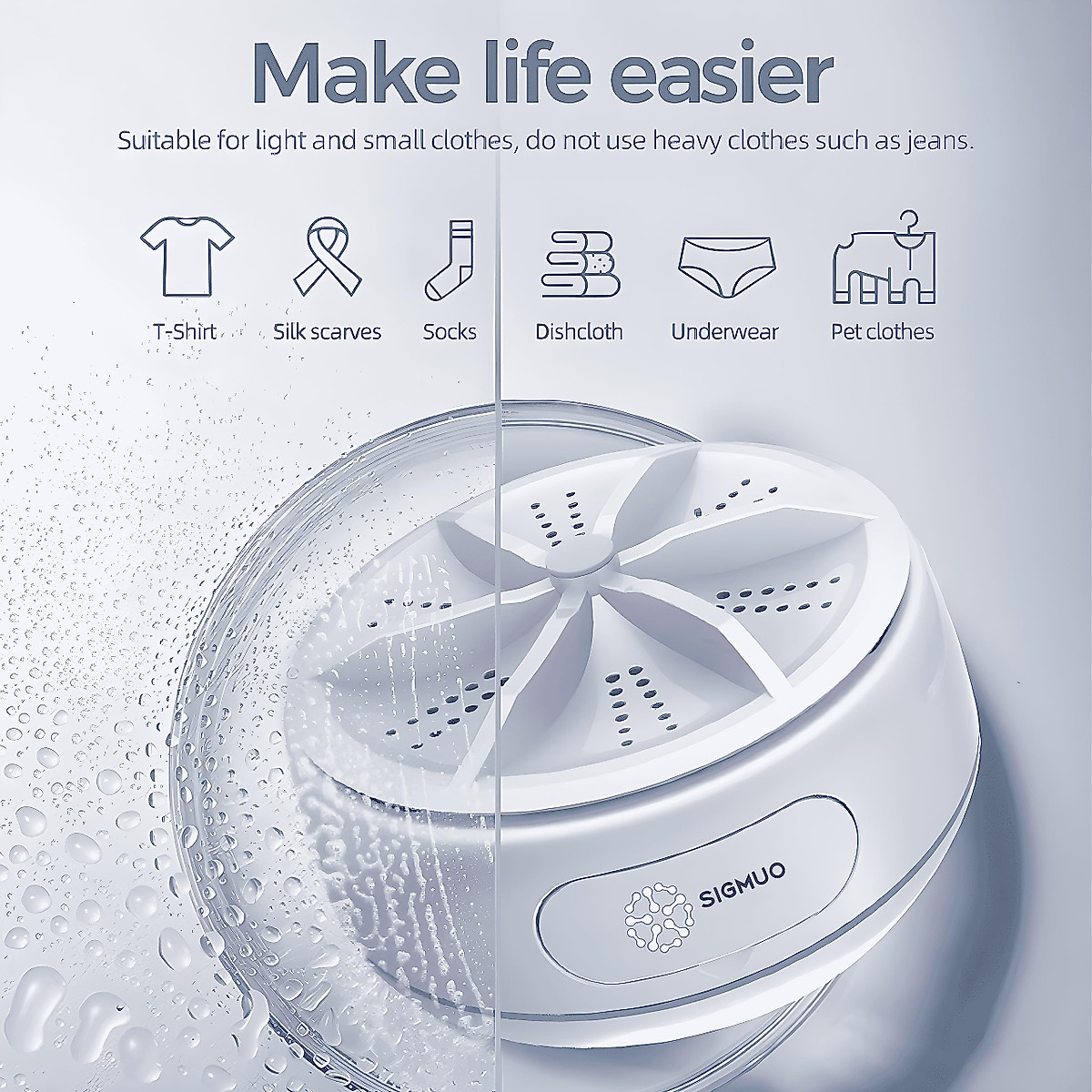 SIGMUO Sink Washing Machine | Mini Portable Washing Machine for Clothes and Dishes | 3 in 1 Portable Washer | For Traveling, Camping & Home | Ultrasonic Washer | USB Connector