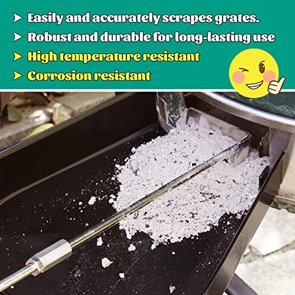 19 Inch BBQ Ash Tool for Kamado Joe Charcoal Smoker Big Green Egg Wood Burning Stove Ash Rake Grilling Poker Accessories Charcoal Garden Tools Grill Cleaning Tools