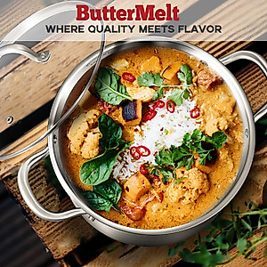 Buttermelt 8 Quart Tri-Ply Stainless Steel Stockpot with Tempered Glass Lid - Exceptional Heat Distribution for Delicious Soups, Stews, and More (8 QT, Glass Lid)