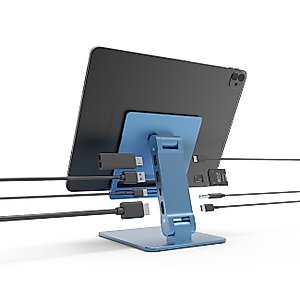 USB C Hub Stand, 8 in 1 USB C Multiport Adapter with 4K@30Hz HDMI, 100W Power Delivery, Micro SD Card Reader, 5Gbp USB 3.0, Headphone Jack, Tablet, Phone, Adjustable Type C Hub for iPad Pro Mac Blue