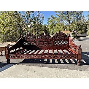 Worldcraft Industries Carved Arch DayBed. Medium Antique Finish. Twin XL Size. Handmade from Solid Mahogany Wood. Designed, Produced and Imported Indian Inspired Day Bed Sofa.