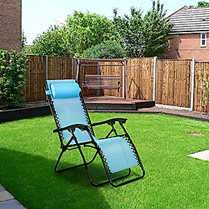 Flexzion Zero Gravity Chair - Anti Gravity Outdoor Lounge Patio Folding Reclining Chair and Textilene Seat with Footrest & Adjustable Pillow for Yard, Beach, Camping, Garden, Pool (Sky Blue)