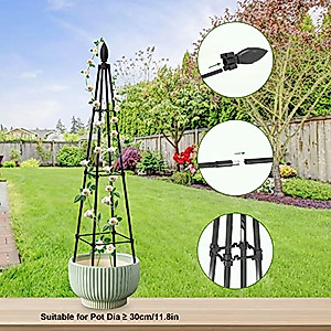 Garden Obelisk Trellis for Climbing Plants Outdoor, Plant Trellis for Potted Plants Climbing Indoor, 4ft Pyramid Trellis Tripod Shaped Trellis Tomato Cages Flower Trellis Cucumber Trellis 1 Pack