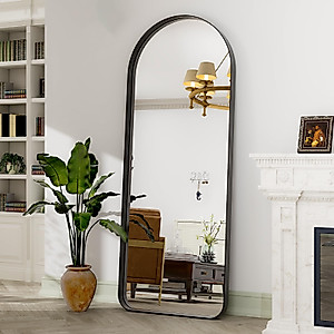 XRAMFY 65"x22" Arched Full Length Mirror, Black Metal Framed Bathroom Floor Mirror,Wall Mirror,Leaning Hanging for Home and Living Room