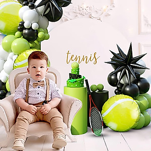 JINNYWOO Tennis Balloon Arch Garland Kit, 103Pcs Tennis Party Balloons Green Black Balloon Garland for Boys Girls Birthday Party Sports Party Gender Reveal Graduation with 4D Starburst Balloons