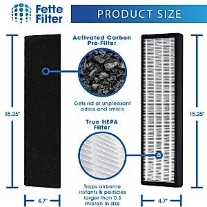 Fette Filter - 2 Pack Premium T500 True HEPA Filter Replacements Compatible with Air Purifier Filter T500 tower. Compare to Part # TF60-MP & TF60-MP (Includes 2 Hepa & 2 Carbon Filters)