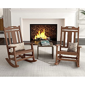 PolyTEAK Porch Rockers Collection Poly Lumber Wood Alternative All Weather Modern Outdoor Rocking Chair for Patios, Porches, and Fire Pits, Brown