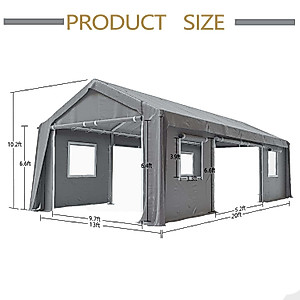 Carport 13'x20' Heavy Duty Portable Garage, 4 Roll-up Doors & 4 Windows Waterproof Carport Canopy for Car Truck Boat, All-Season Tarp,Gray