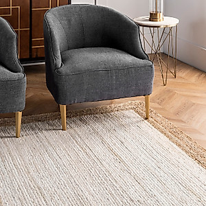 nuLOOM Eleonora Bordered 2x6 Jute Runner Rug for Dining Room Rug Neutral Rug Living Room Rug Entryway Hallway Kitchen, White/Natural