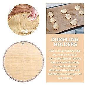 2Pcs Bamboo Dumpling mat Wood Serving Tray Round Dumpling Serving Platter Coffee Table Serving Tray Handmade Rattan Food Tray for Chinese Dumplings mat Kitchen Bamboo Steamer Liner (Khaki)