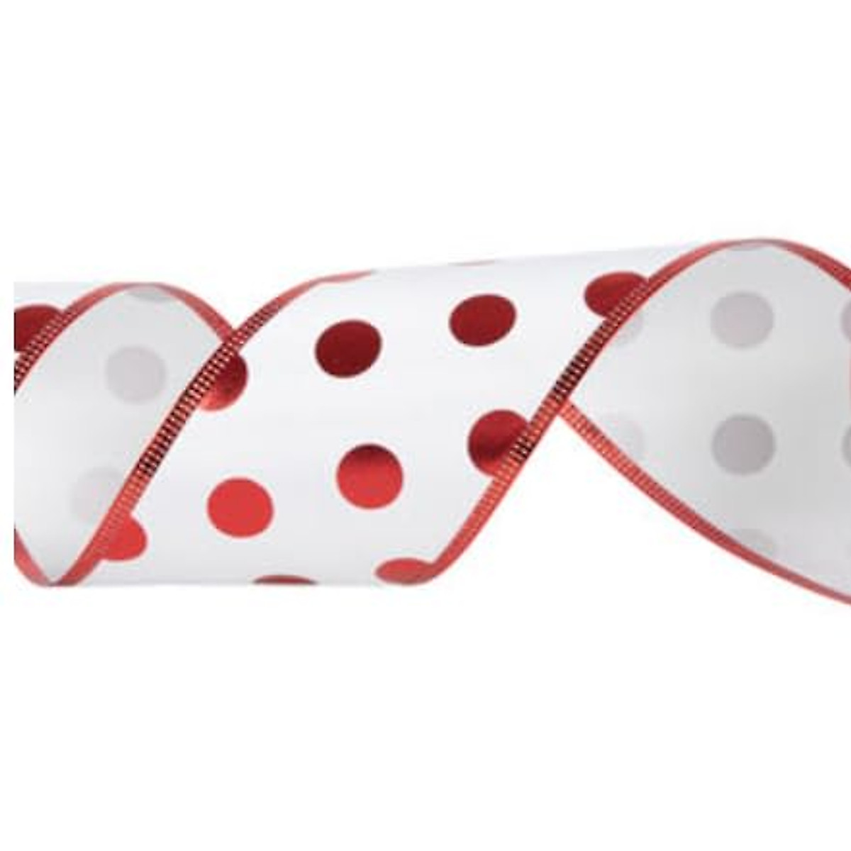 30 ft Christmas White and Red Polka Dot Wired Edge Ribbon - 2 1/2" DIY Projects