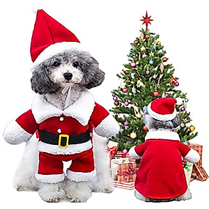 QETRABONE Small Santa Dog Cat Costume Christmas Pet Clothes Outfits Red Christmas Santa Claus Hat Scarf Cosplay Dressing up Xmas Party New Year Clothing Accessories for Small Cat Dog (XS-small, Santa)