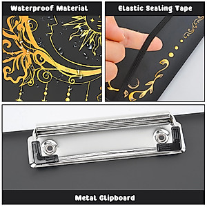 3 Ring Binder 1 Inch Three Ring Binder Cute Binder Fits A4 Paper Decorative Clipboard Binder with 5 Tab Dividers for School Office Supplies(Black Gold Sun Moon)