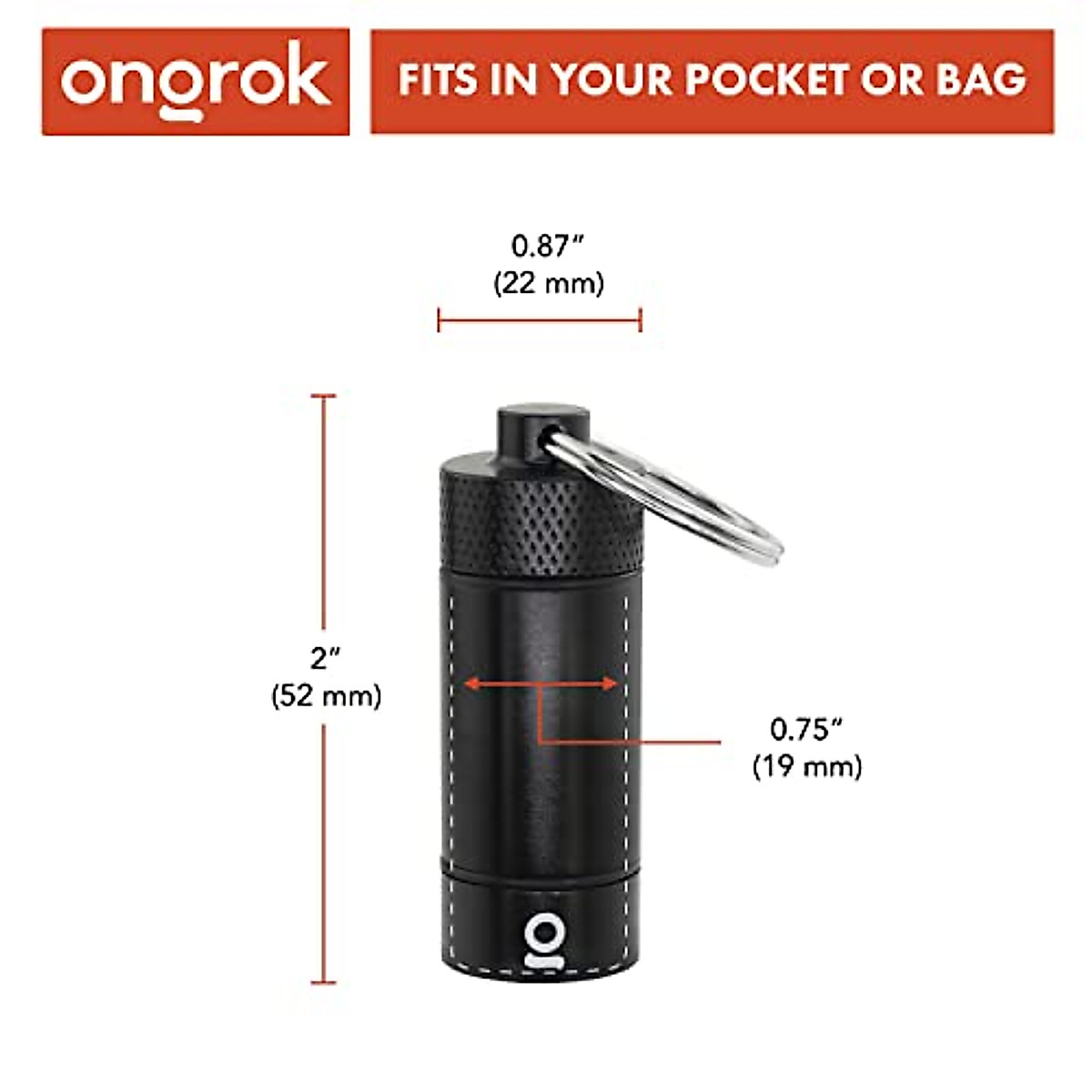 ONGROK Premium Mini Storage Tube, Keychain, Pocket-Sized, Airtight, Aluminum Metal Holder and Case (Black)