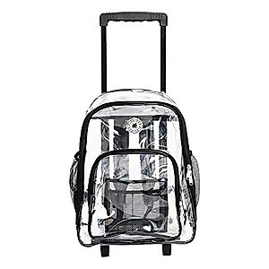 NiceAndGreat Rolling Clear Backpack Heavy Duty Bookbag Quality See Through Workbag Travel Daypack Transparent School Book Bags with Wheels Black