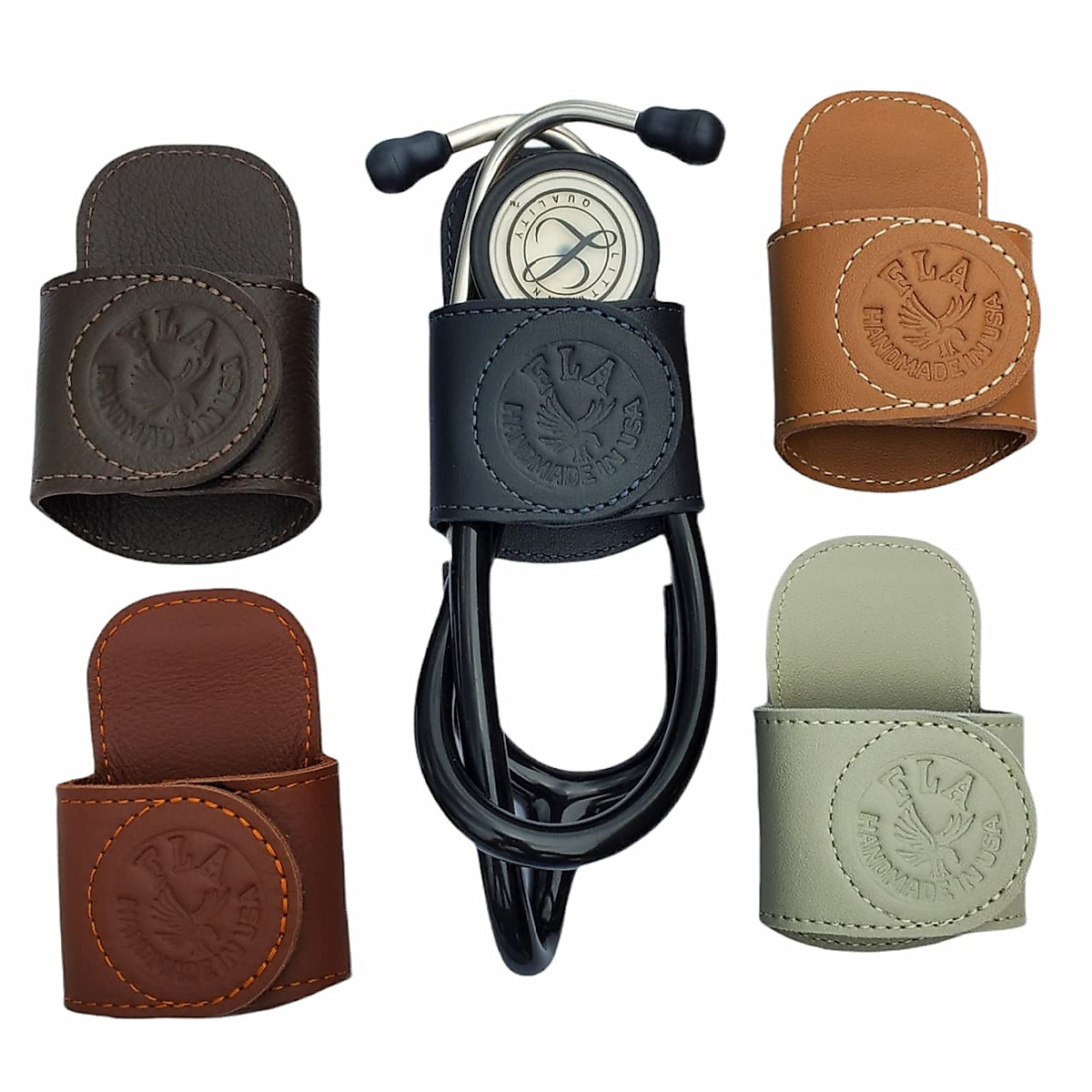 Stethoscope Holder pro with Clip,Handmade in USA Genuine Leather .Perfect for Physicians, Nurses, EMT, Medical Nursing Student (Brown).