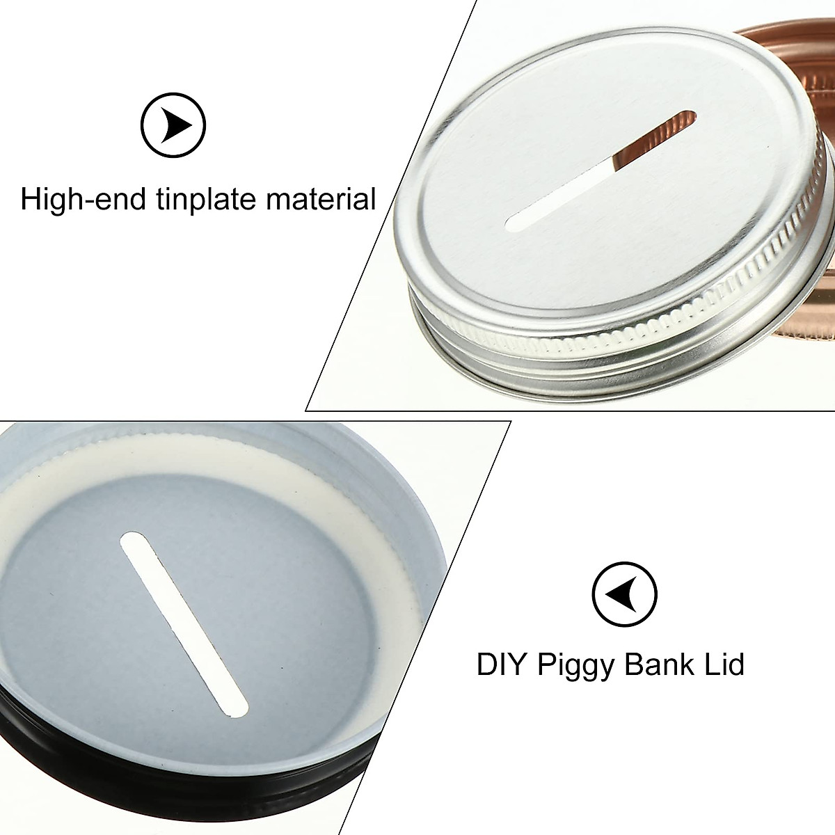 ARTIBETTER 25pcs Coin Slot Lids for Regular Mouth Mason Jars Piggy Banks 70mm