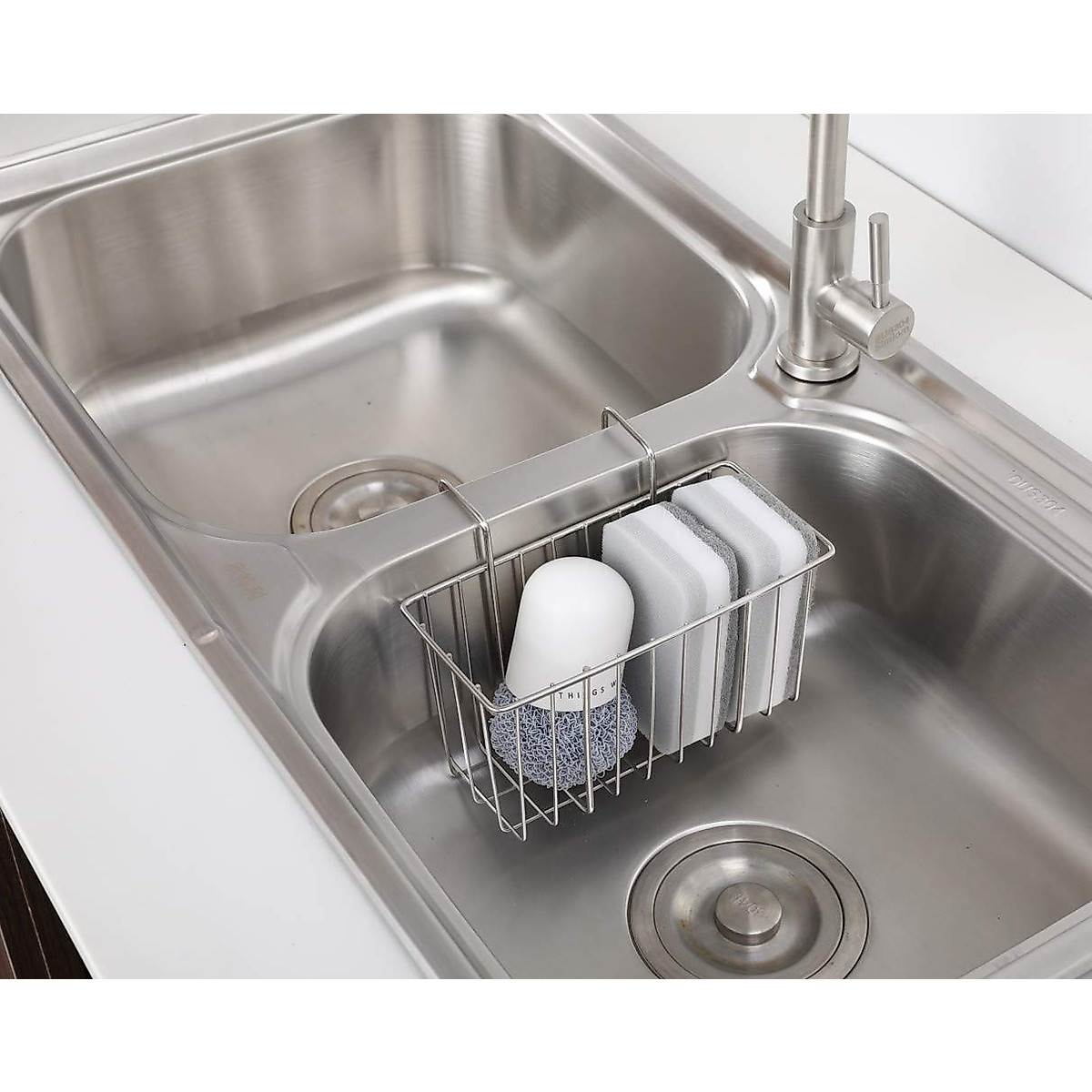 Fafcitvz Kitchen Sponge Holder, Sink Caddy Brush Soap Dishwashing Drainer Rack Dish Draining Sink Basket
