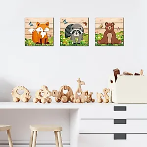CAKIROTS 3D Woodland Nursery Decor for Bear Racoon and Fox Baby Boy Nursery Decor for Kids Bedroom, Baby Room Decor Gift