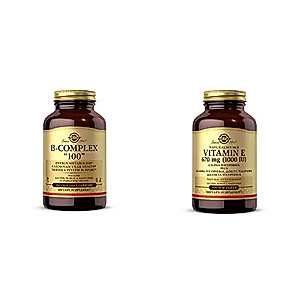 Solgar B-Complex 100", 100 Vegetable Capsules - Heart Health - Nervous System Support - Supports En with Vitamin E 670 mg (1000 IU), 100 Mixed Softgels - Natural Antioxidant, Skin & Immune System Su