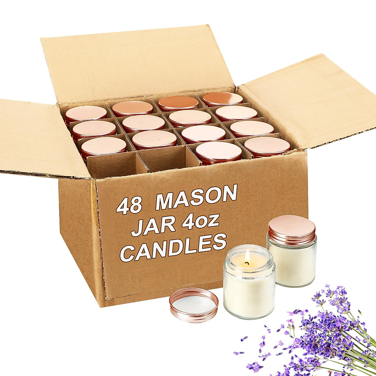 Jutom 48 Pack Mini Mason Jar Candles 4 oz Small Lavender Scented Wax Candles Bulk for Wedding Valentine Baby Shower Party Favors Aromatherapy Candles for Home Meditation(Rose Gold Lid)