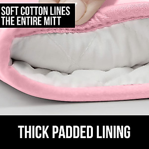 GORILLA GRIP BPA-Free Soft Silicone Oven Mitts, Heat and Slip Resistant Thick Cotton Lined Cooking Mitt Set, Long Flexible Potholders Protect Hands, Kitchen Essential Waterproof Gloves, 12.5" Pink