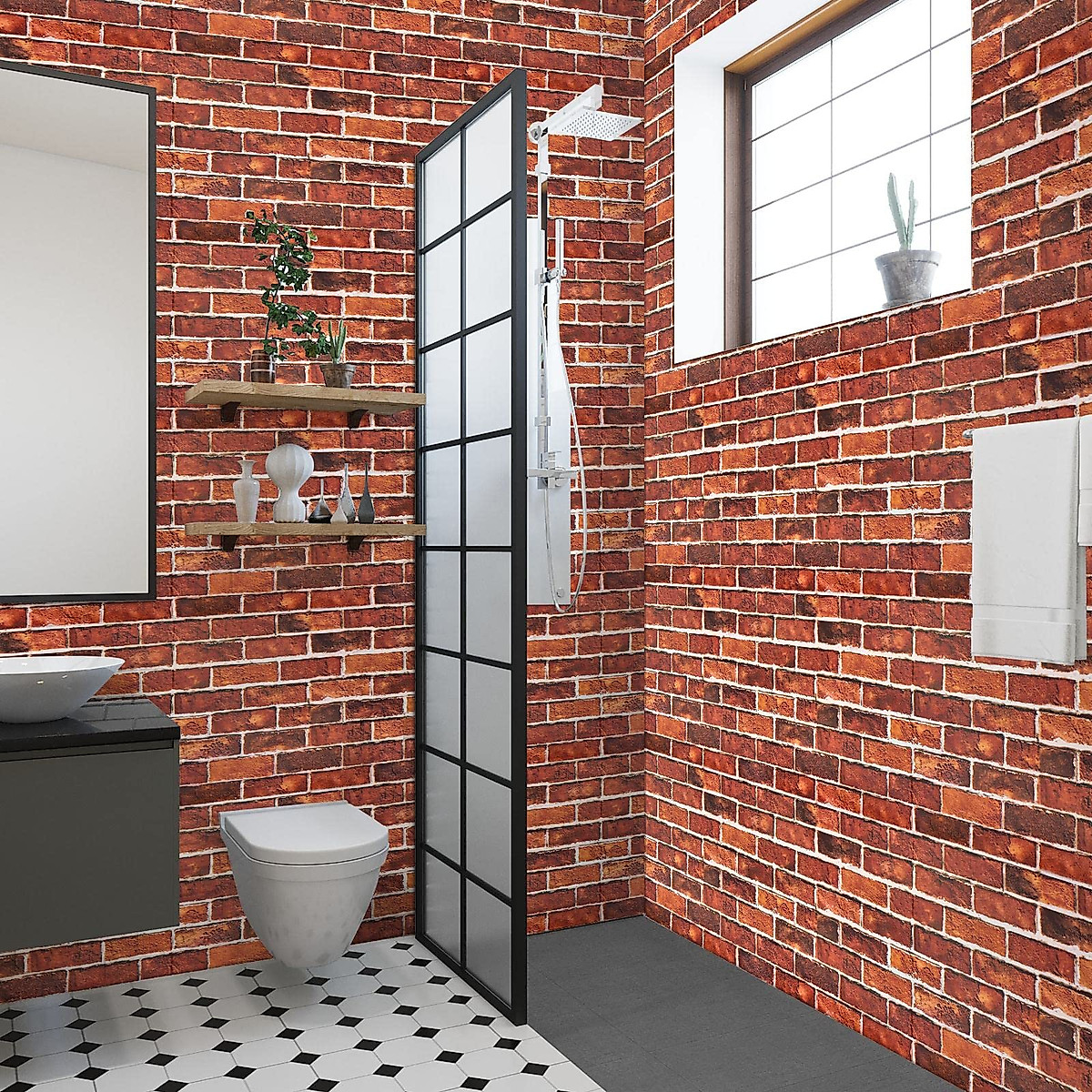 Brick Wallpaper Peel and Stick Red Brick Wallpaper for Bedroom 17.7" X 118" Faux Brick Pattern Wallpaper for Fireplace Kitchen Accent Wall Home Decoration Party Brick Wrapping Paper Backdrop