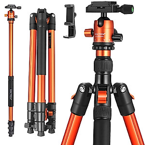 MACTREM 67" Camera Tripod, DSLR Tripod Heavy Duty for Travel, 360 ° Ball Head Professional Aluminum Tripod & Monopod with Carry Bag Compatible with Canon Nikon Binoculars Laser Telescope (Yellow)