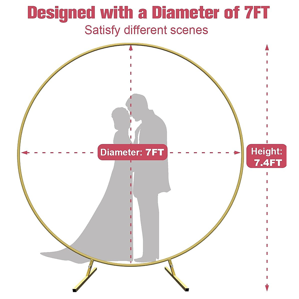 AnBaiMei 7 Ft Round Wedding Arch Stand with Metal Base for Flower Balloon Decoration, Circle Backdrop Stand Frame for Ceremony, Birthday Party, Baby Shower, Gold