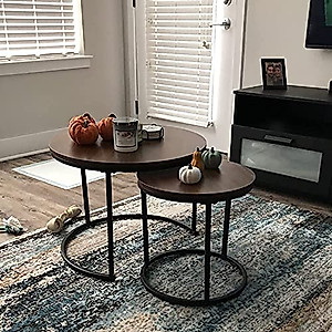 aboxoo Coffee Table Nesting Side Set of 2 End Table Top Sturdy Metal Frame Desk Centerpiece Living Room Bedroom Apartment Modern Industrial Simple Nightstand