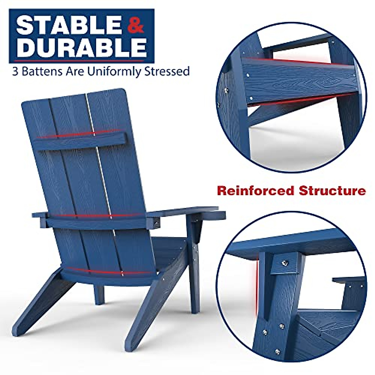 SAKSUN Adirondack Chairs Set of 2 Weather Resistant with Cup Holder,Unfinished, Patio Seating, Patio Chairs Furniture, Lounge Chairs for Outside, Plastic Lawn Chair, Outdoor Chair (2, Navy)