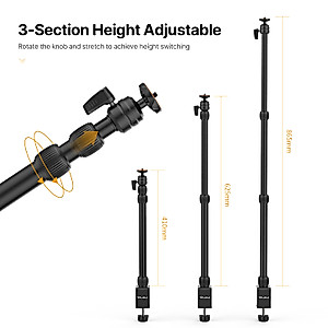 JUSMO Camera Desk Mount Stand w Ballhead, 16-34inch Adjustable Table Aluminum Light Stand w 1/4" Screw Tip, Desktop C-Clamp Mount Stand for DSLR Camera/Ring Light/Video Light/Webcam (LS10)