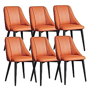 MZLaly Dining Chairs Set of 6,Leather Kitchen Counter Lounge Living Room Reception Chair with Ergonomic Backrest and Metal Legs (Color : Orange)