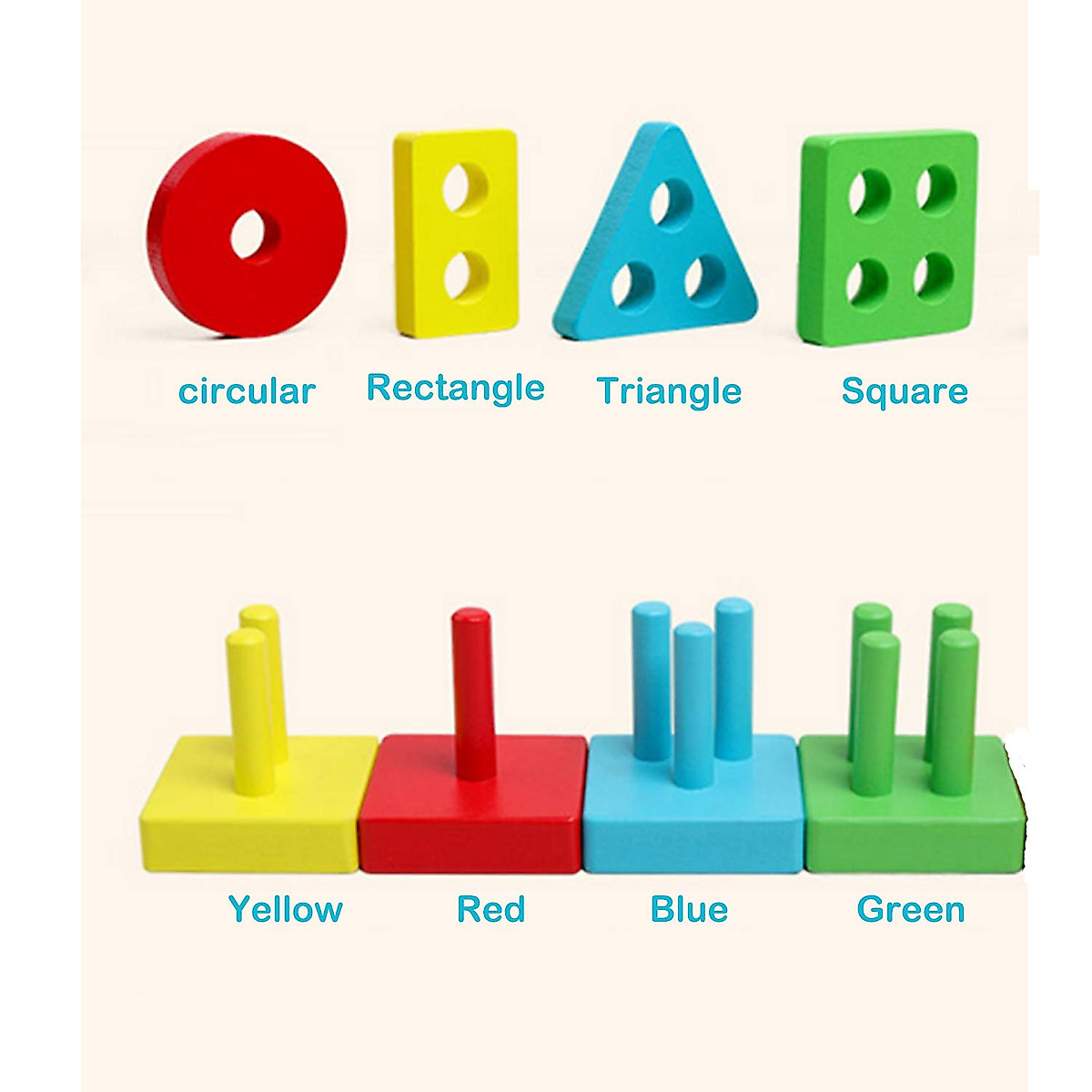 Artist Unknown Wooden Educational Toddler Toys Geometric Shapes Block Board Stack Sort Chunky Puzzle Preschool Learning Sensory Montessori Toy for 3 4 5 Years Old Boy Girl Babies Kids