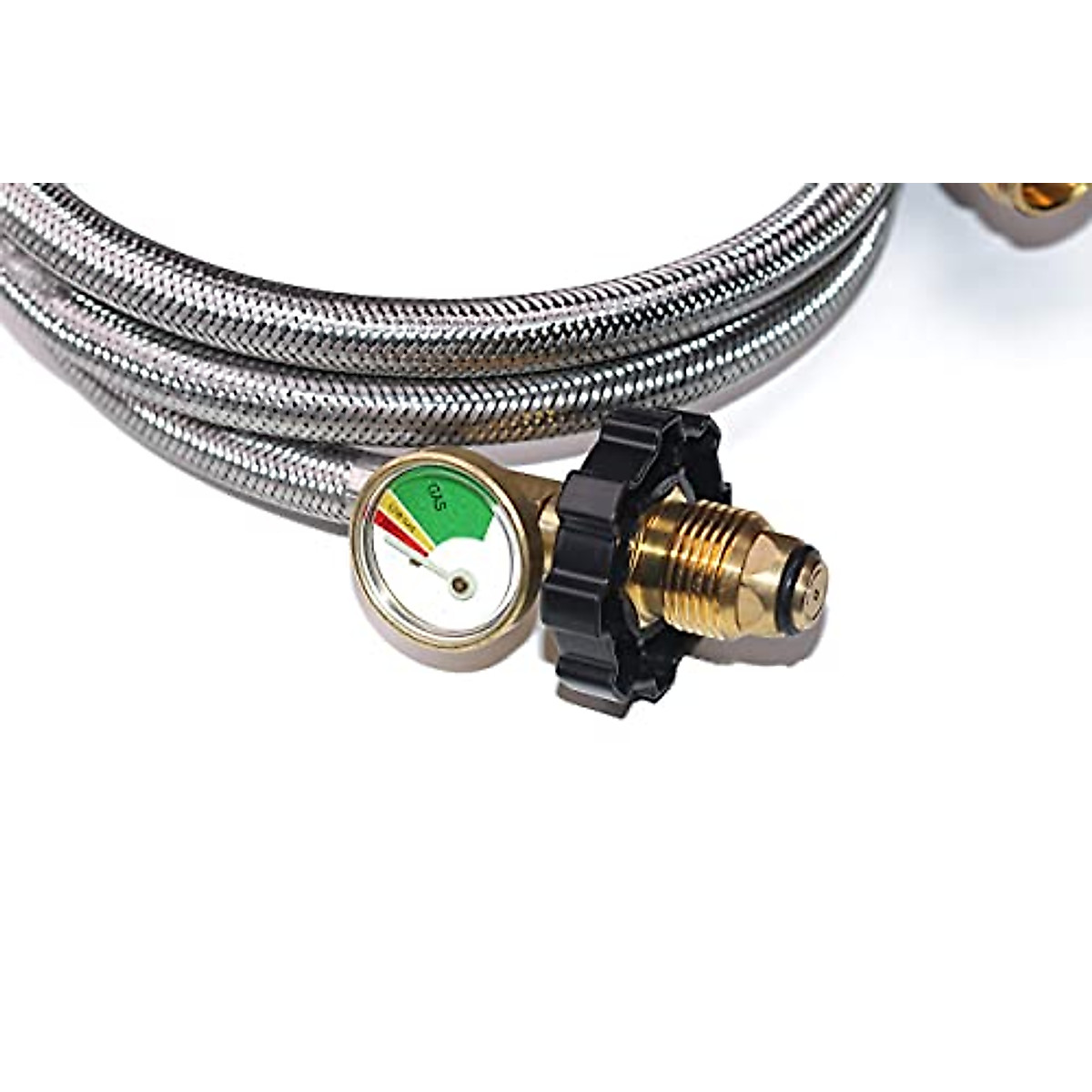 DOZYANT 15 Feet POL Stainless Braided Propane Hose Adapter with Propane Tank Gauge, 1lb to 20lb Propane Converter Hose for Propane Stove, Tabletop Grill and More 1lb Portable Appliance