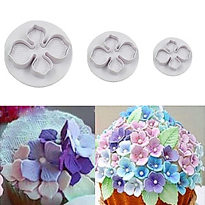 INSPEE 3 Pieces Hydrangea Flower Fondant Plunger Cutters Sugarcraft Cake Cookie Cutter Decorating Mold Tools