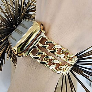 DSAAplus Compatible With Apple Watch Band 38mm 40mm 41mm 42mm 44mm 45mm 49mm,Stainless Steel Metal Cowboy Chain Style Replacement iWatch Series 8 7 6 5 4 3 2 1 Ultra SE2 SE Strap Wristband XS~XL(D yellow gold, 38/40/41mm(XS/M))