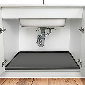 Under Sink Mat for Kitchen Waterproof, 34”×22” Silicone Under Sink Liner for 36" Cabinet, Flexible Thick Cabinet Protection Mat, Drips Leaks Spills Protector, Cabinet Liner for Kitchen Bathroom