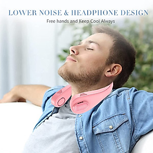 Neck Fan - Portable Bladeless Fan Rechargeable, 360° Hands Free Around the Neck, 3000mAh Personal Fan with 3 Speeds Cooling Fan, Low Noise for Travel Sports Sleeping Cooking Fishing (Pink)