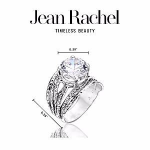 JEAN RACHEL JEWELRY 925 Sterling Silver Ring With A White Round Cubic Zirconia CZ Prong, Hypoallergenic, Nickel and Lead-free, Artisan Handcrafted Designer collection, Made In Israel