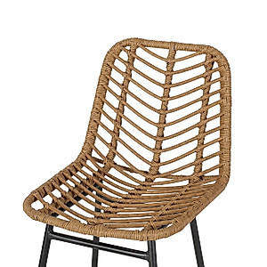 GDFStudio Outdoor Wicker Barstools (Set of 2), Light Brown and Black