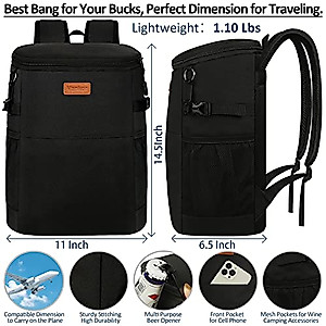Camping Cooler Backpack 30 Cans, Soft Backpack Coolers Insulated Leak Proof Travel Cooler Bag Waterproof Lunch Picnic Beach Work Trip Thermal Bag Drink Beverage Beer Bag Cooler Black